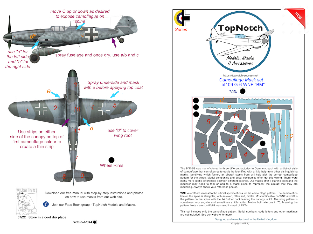 1/35 Messerschmitt Bf-109G-6 Wnf camouflage pattern paint masks - 1/35 Flugzeuge Mask & Abziehbild