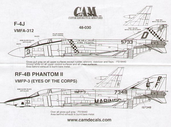 1/48 RF-4B Phantom/F-4J Phantom VMFP-3, VMFA-312 - 1/48 Aircraft Mask ...