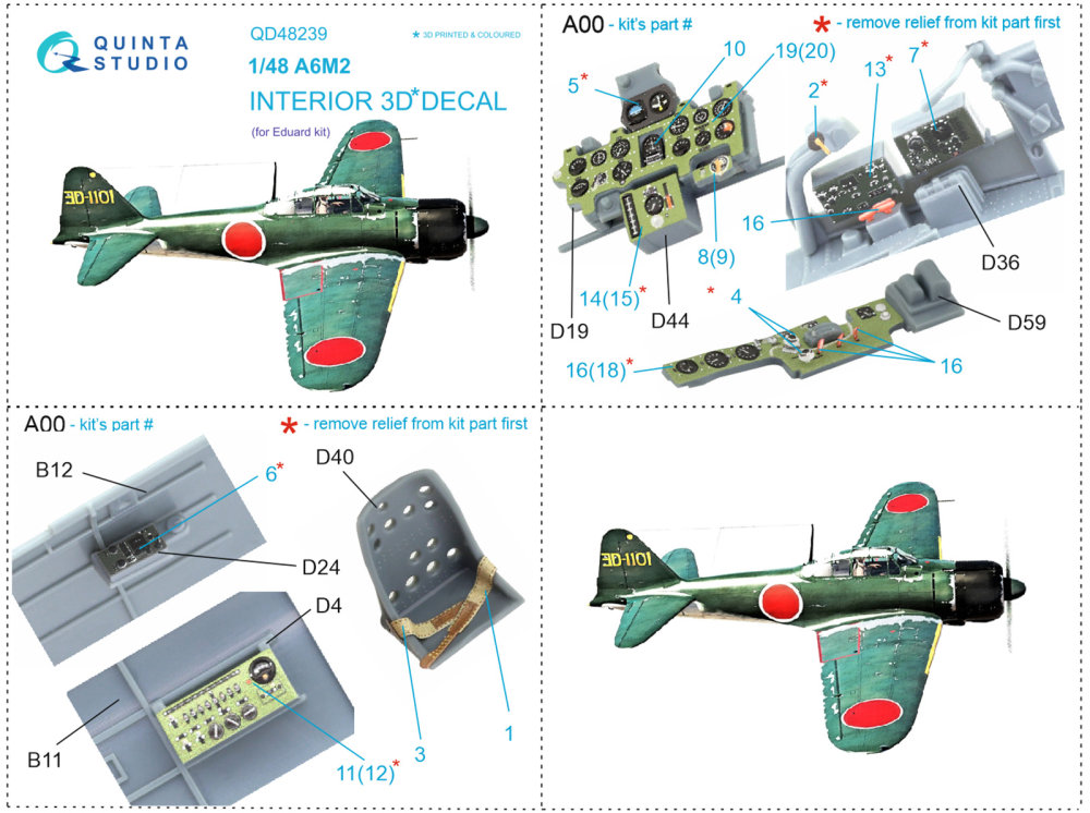 1/48 A6M2 Zero 3D-Print & color Interior - 1/48 aircraft upgrade set