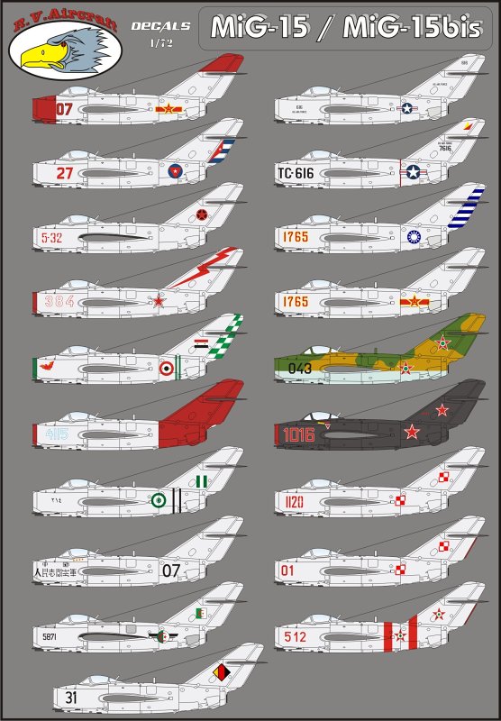 1/72 Decals MiG-15/MiG-15bis (19x camo) - 1/72 aircraft decals