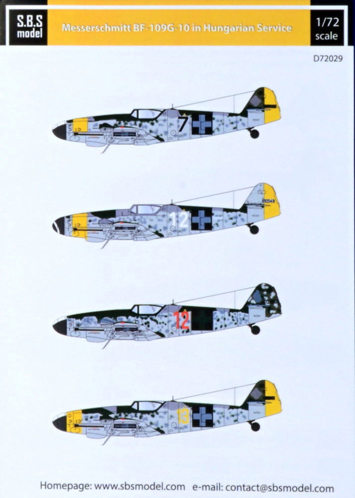 1/72 Decal Bf-109G-10 in Hungarian Service - 1/72 aircraft decals
