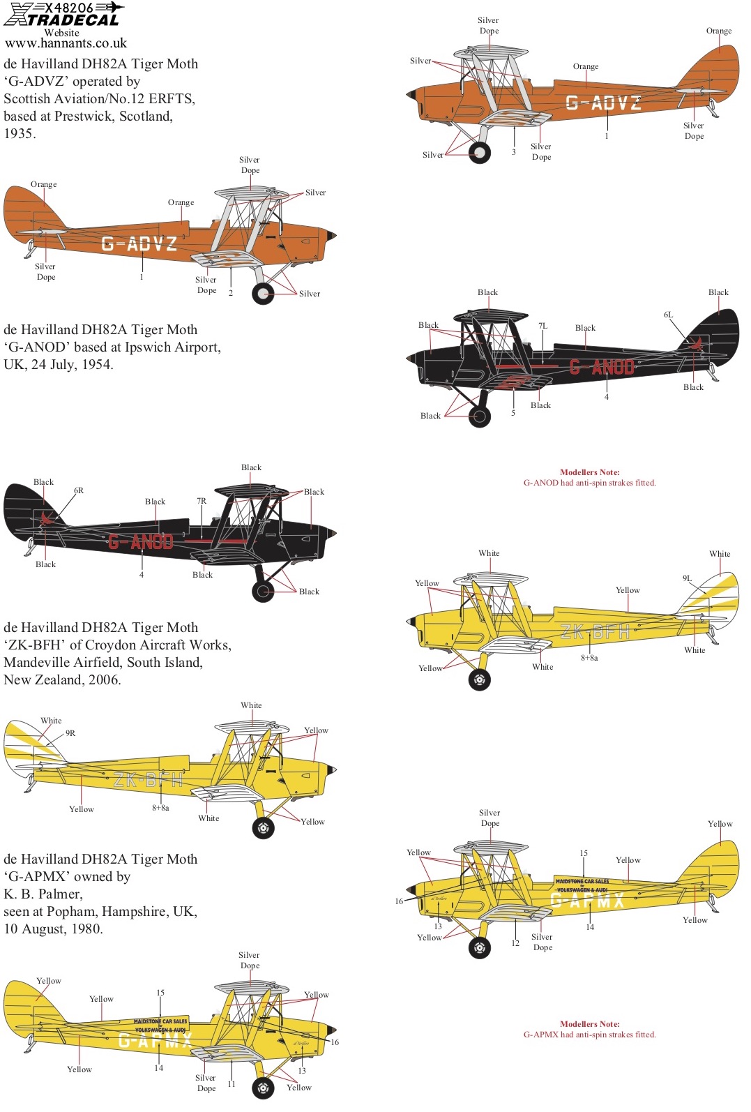 1/48 De Havilland DH.82a Tiger Moth Pt2 Civil Schemes - 1/48 Aircraft ...