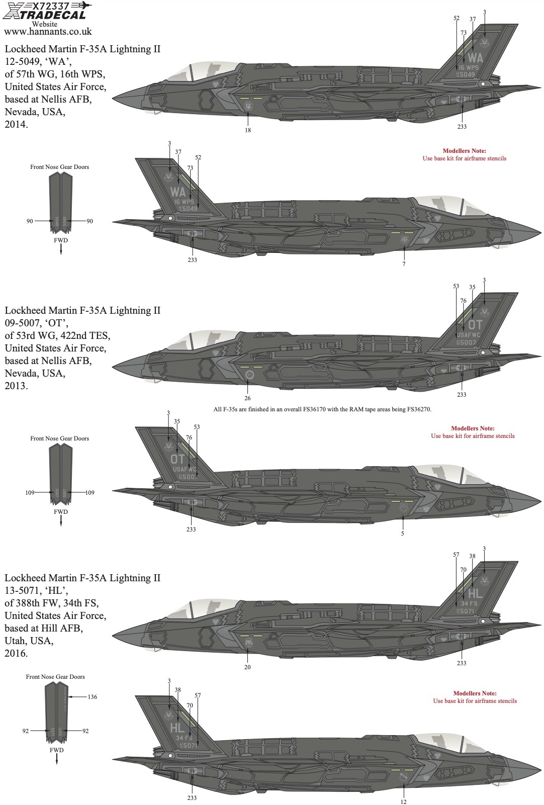 1/72 Lockheed-Martin F-35A/B Lightning II - 1/72 aircraft decals
