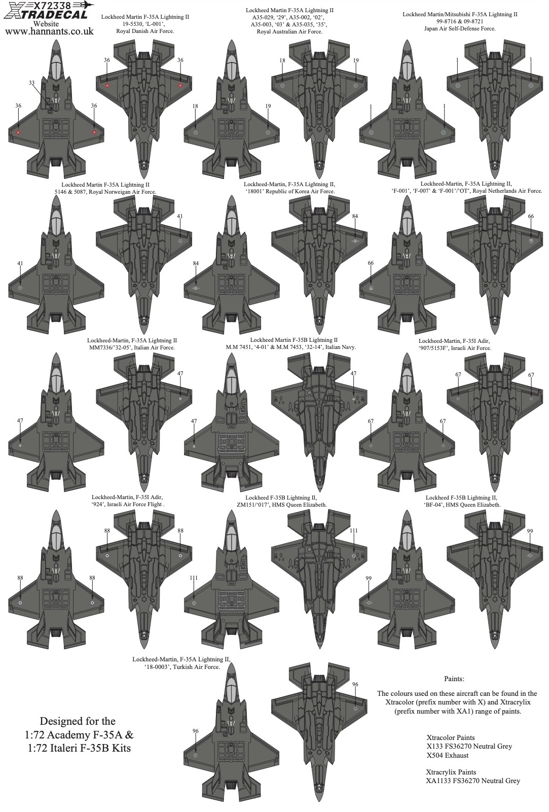1/72 Lockheed-Martin/Mitsubishi F-35A/B Lightning II - 1/72 aircraft decals