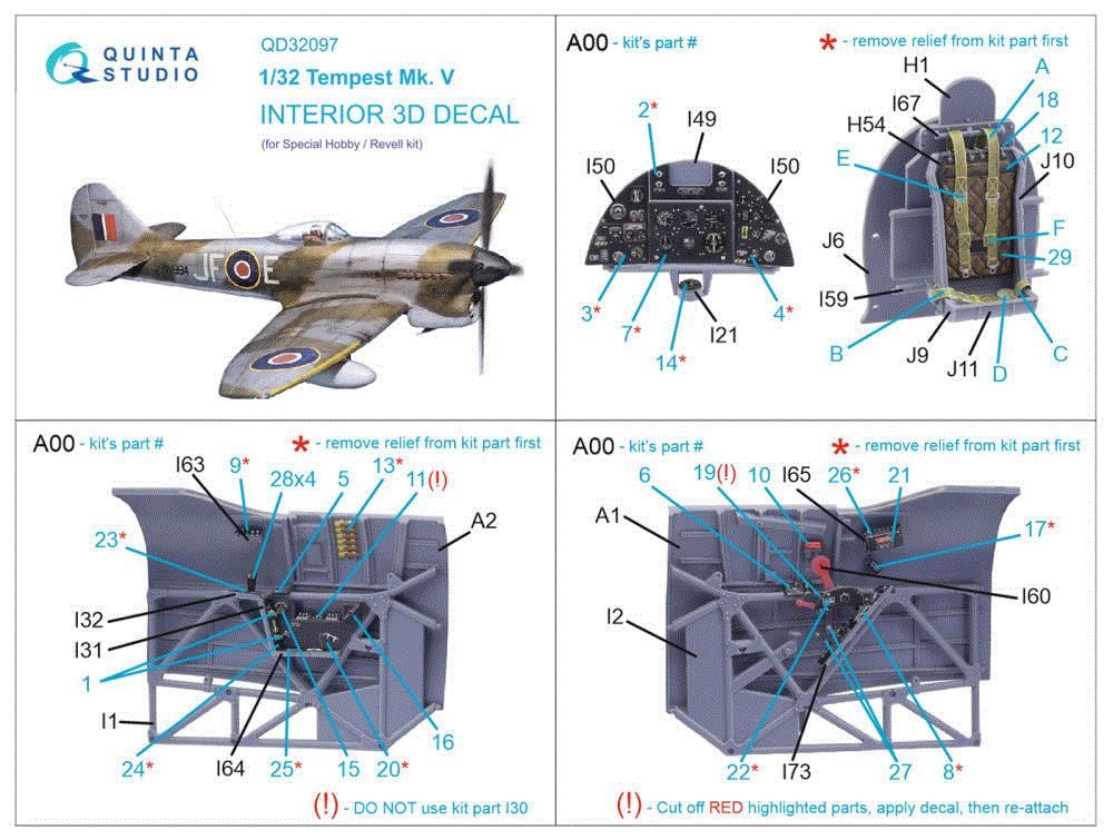 1/32 Tempest Mk.V 3D-Printed & color Interior - Sets de détaillage ...