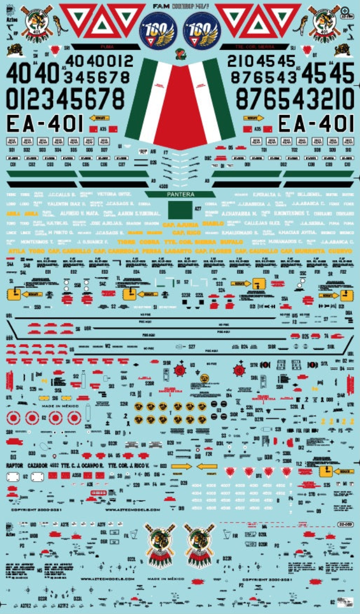 1/32 Northrop F-5E/F-5F Mexican Air Force - Aztec - Mask & Decalcomanie ...