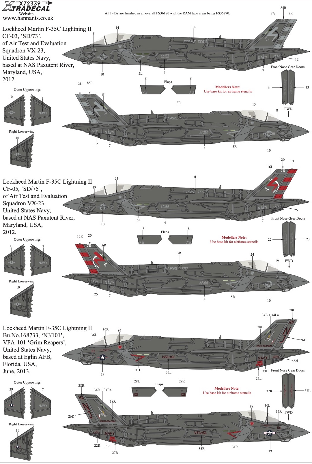 1/72 Lockheed-Martin F-35C Lightning II - Xtradecal - Decalcomanie aerei 1/72